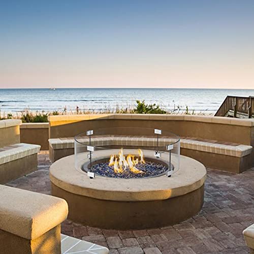 Skyflame Fire Pit Glass Wind Guard Round, 33 x 7 inches Tempered Glass Flame Shield, Fits 31β Round Fire Pit Burner Pans, Fire-Resistant Windscreen Set