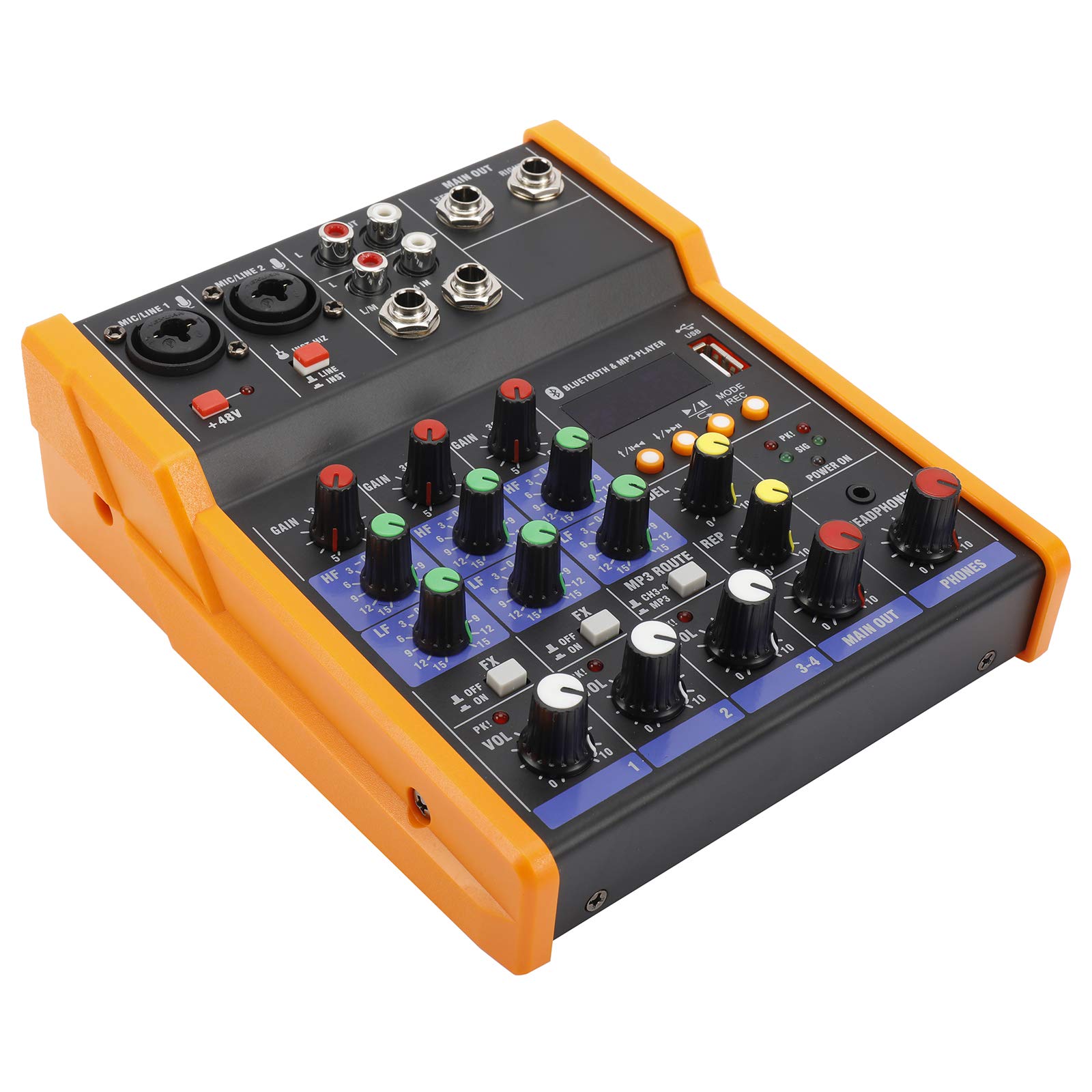 Patioer 4 Channel Audio Mixer Sound Board, Portable Sound Mixing Console with Sound Card, USB Audio Interface, DSP Processor, 48V Phantom Power Mixer for DJ Console Karaoke Recording Studio