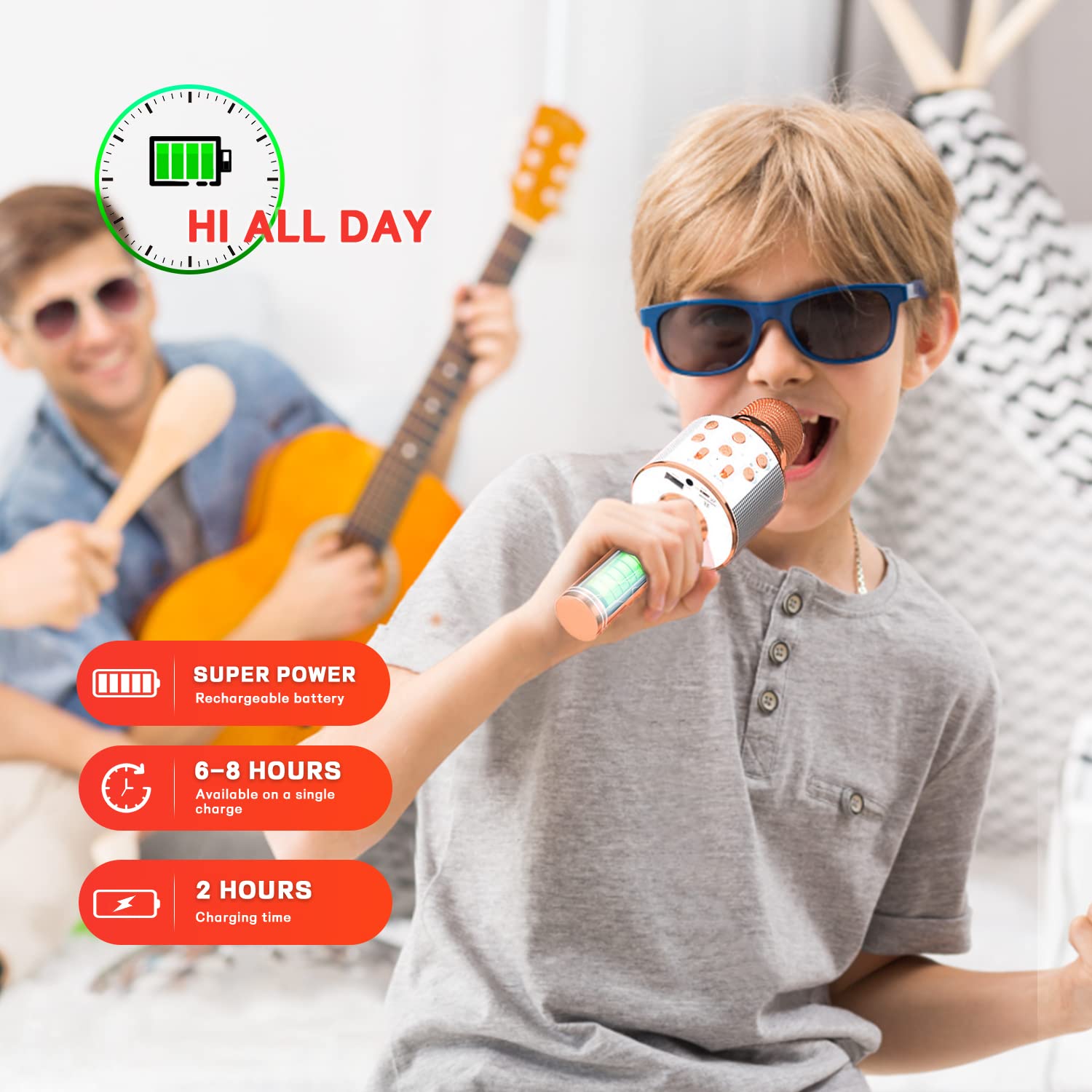 SJPRO 4 in 1 Portable Karaoke Microphone for Kids, Handheld Home Party Microphone with Magic Voice, Best Birthday for Kids, Suitable Android/iPhone PC and All Smartphone(Rose Gold)