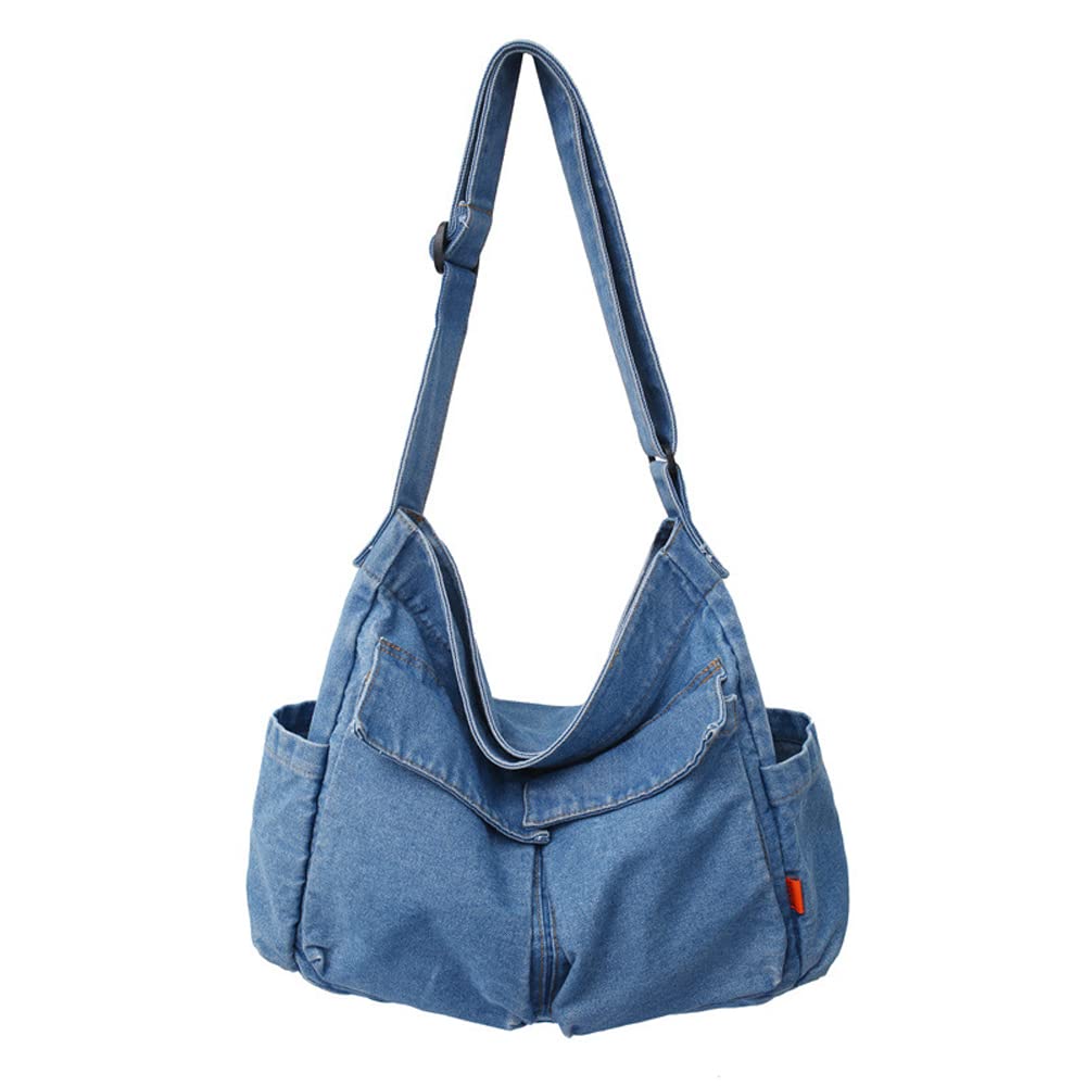 Single color Denim Canvas Handbag Cross Body Shoulder Purse Bag Tote-Handbag for Women (zz88 Light blue)