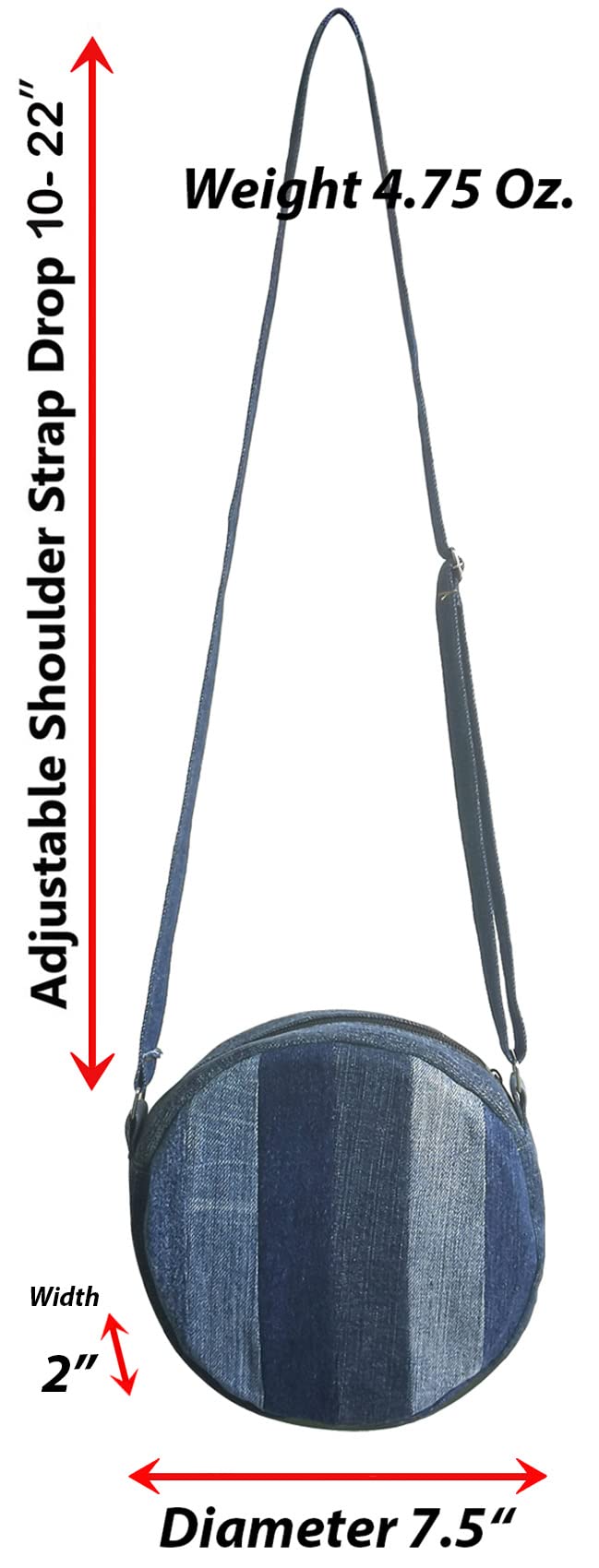 Upcycling Blue Denim Handmade Vintage DIY Patchwork Round Shape Purse Crossbody Sling Bag Handbag for Women (Style 4)