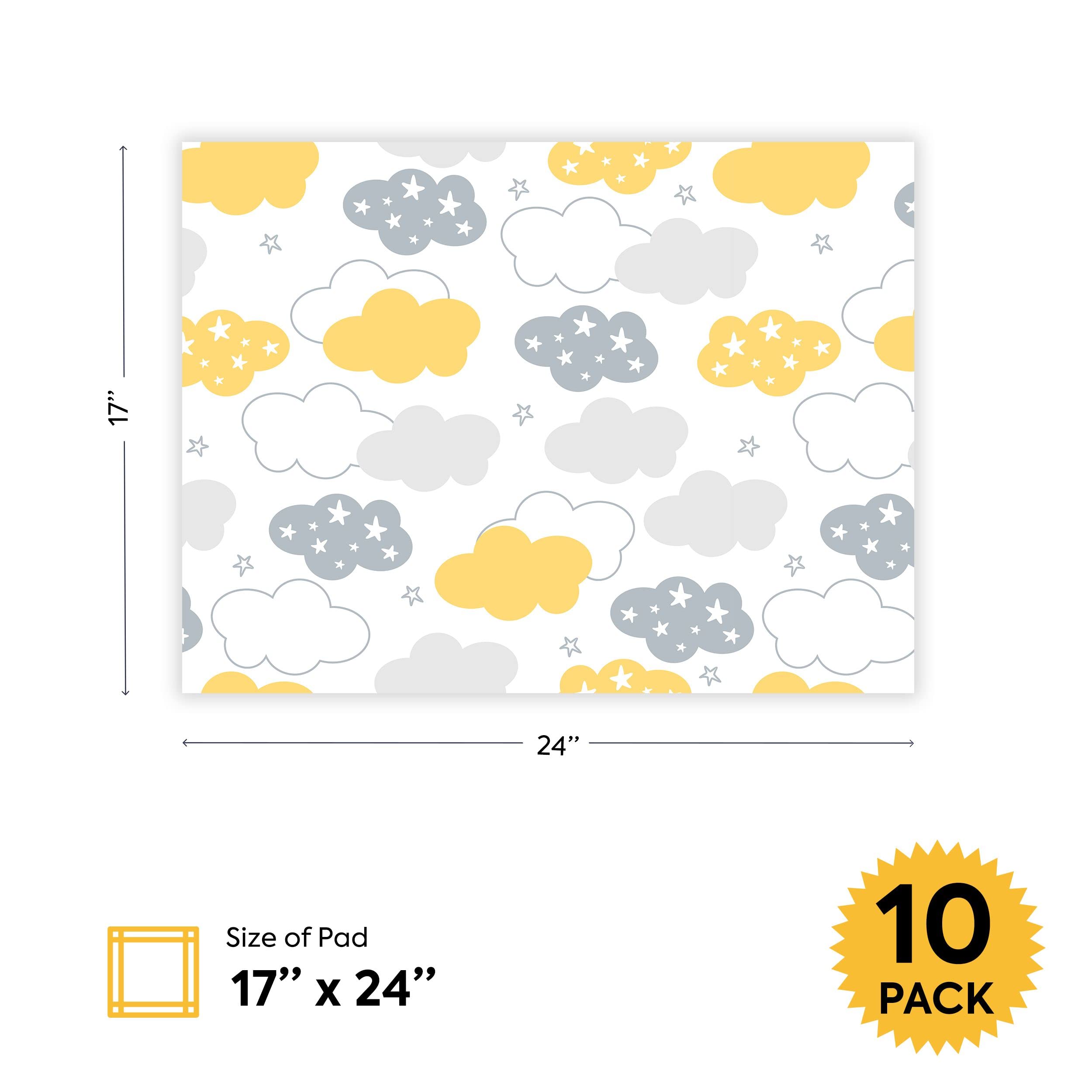 Waterproof Disposable Changing Pads for Baby - Triple Layer Protection Disposable Diaper Changing Pad - Odor Neutralizer Baby Disposable Changing Pad - 10 Cloud Liners - 17" x 24"