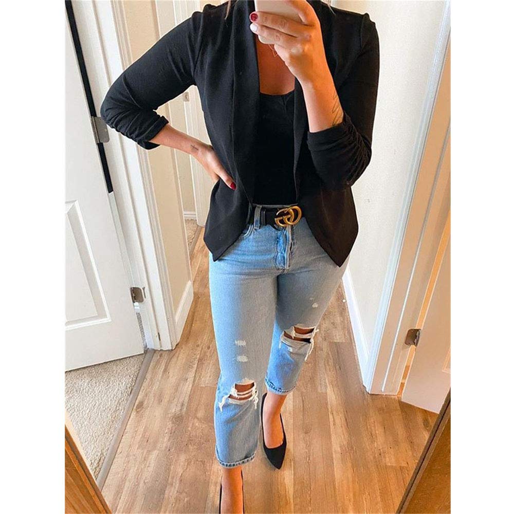 MenXX-LargeWomens Slim Fit 3/4 Sleeve Cardigan Outwear Blazer Black Plus Size (XXL, Black)'' }