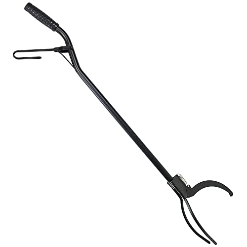 Sunnydaze 36-Inch Log Grabber Tongs - Outdoor/Indoor Tool Use - Spring Lever Action - Black