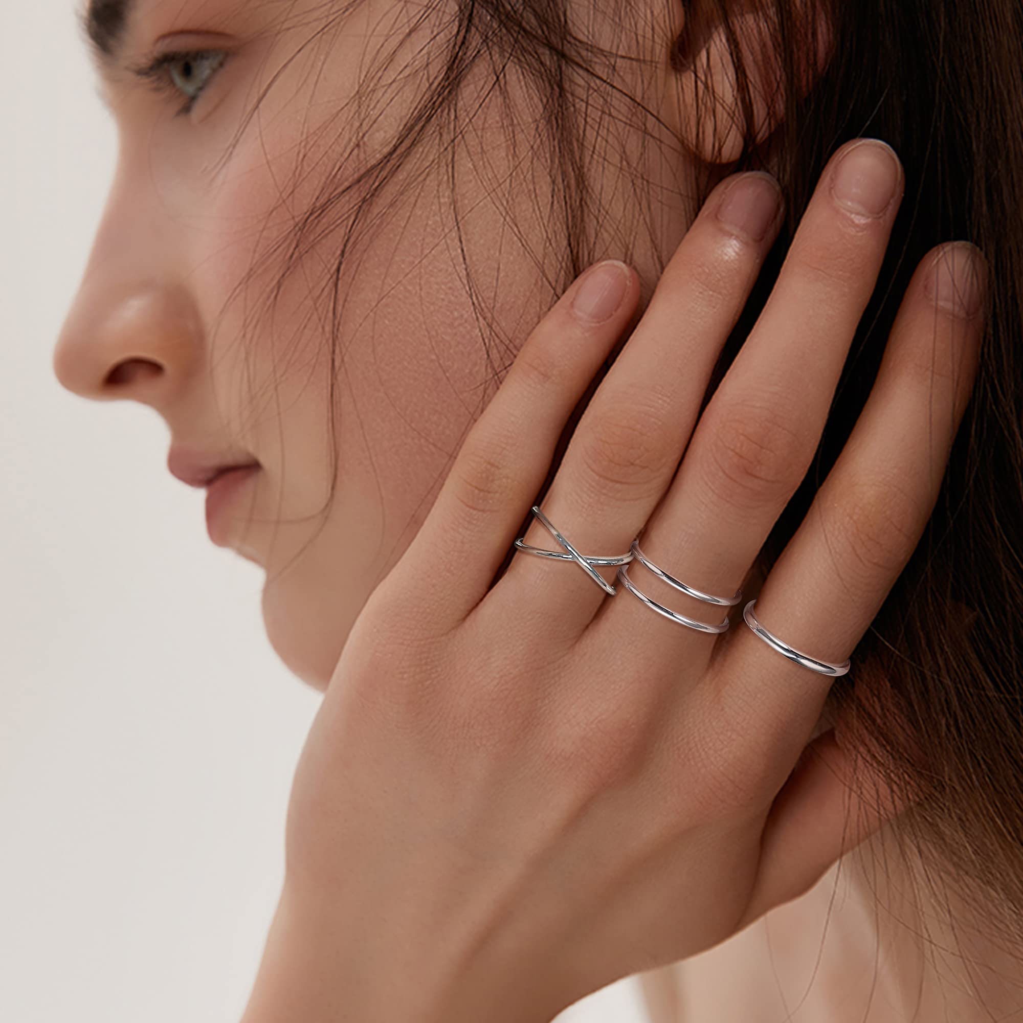 PATISORNA 3Pcs 925 Sterling Silver Open Adjustable Rings for Women Men Minimalist X Cross Arrow Heart Moon&Star Paperclip Rings Stackable Thumb Knuckle Simple Rings Set Size 6-9