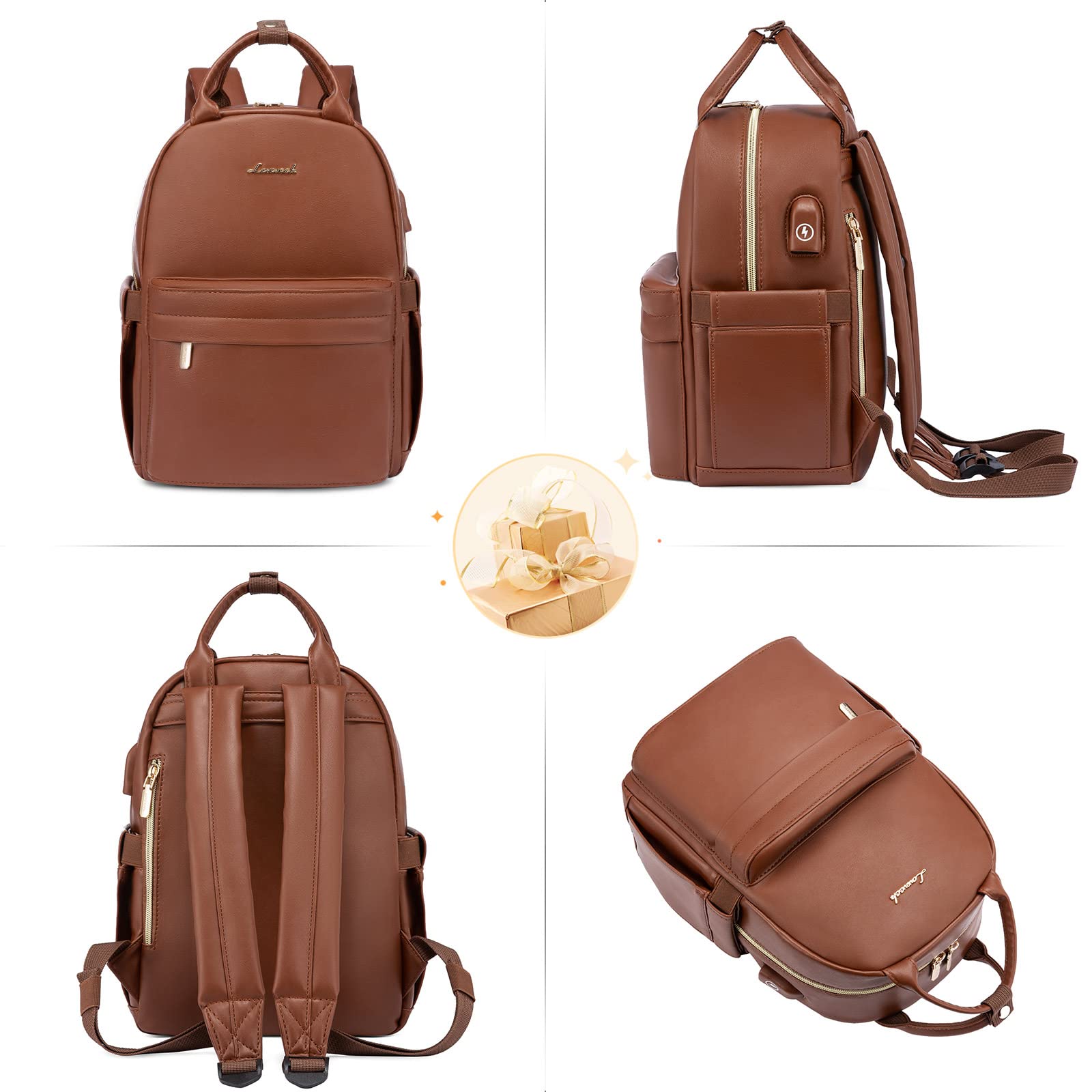LOVEVOOK Mini Backpack Purse for Women Leather Small Backpack with USB Charging Port, Cute Fashion Daypack for Work Travel Daily, Brown