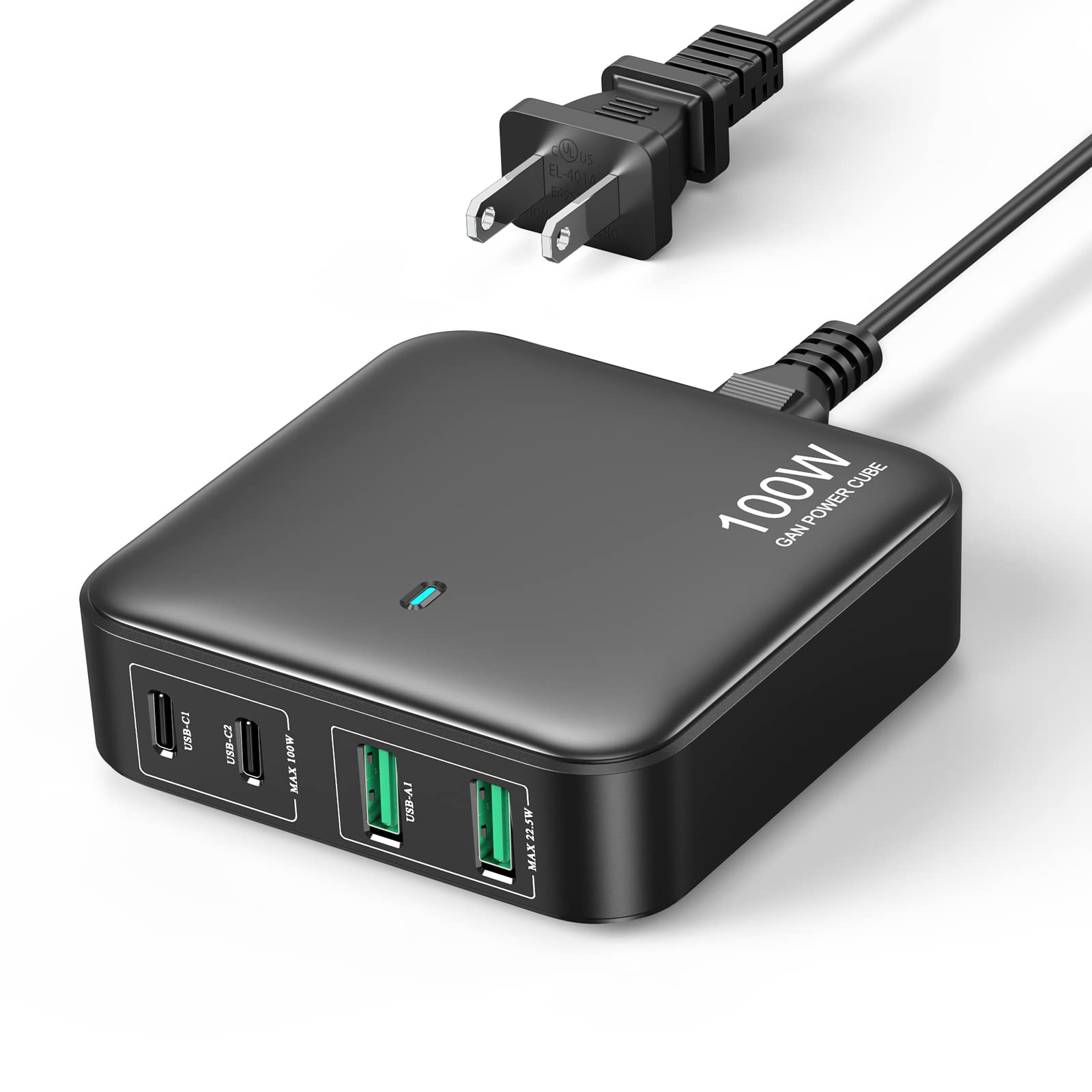 USB C Charger,100W GaN III USB C Charging Station,4 Ports [2USB-C + 2USB-A] Type C Charger Fast Charging for MacBook Pro,iPhone 14 Pro Max/13 Pro Max,iPad Pro,Galaxy S22,Steam Deck,ect