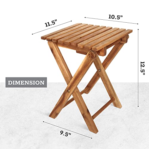 LITADA Small Patio Table (Set of 1) Acacia Wooden Small Table, Side Table, Coffee End Table, Small Square Folding Side Table, Plant Stand Mid Century Easy Assembly Modern Home Decor (Natural Color)