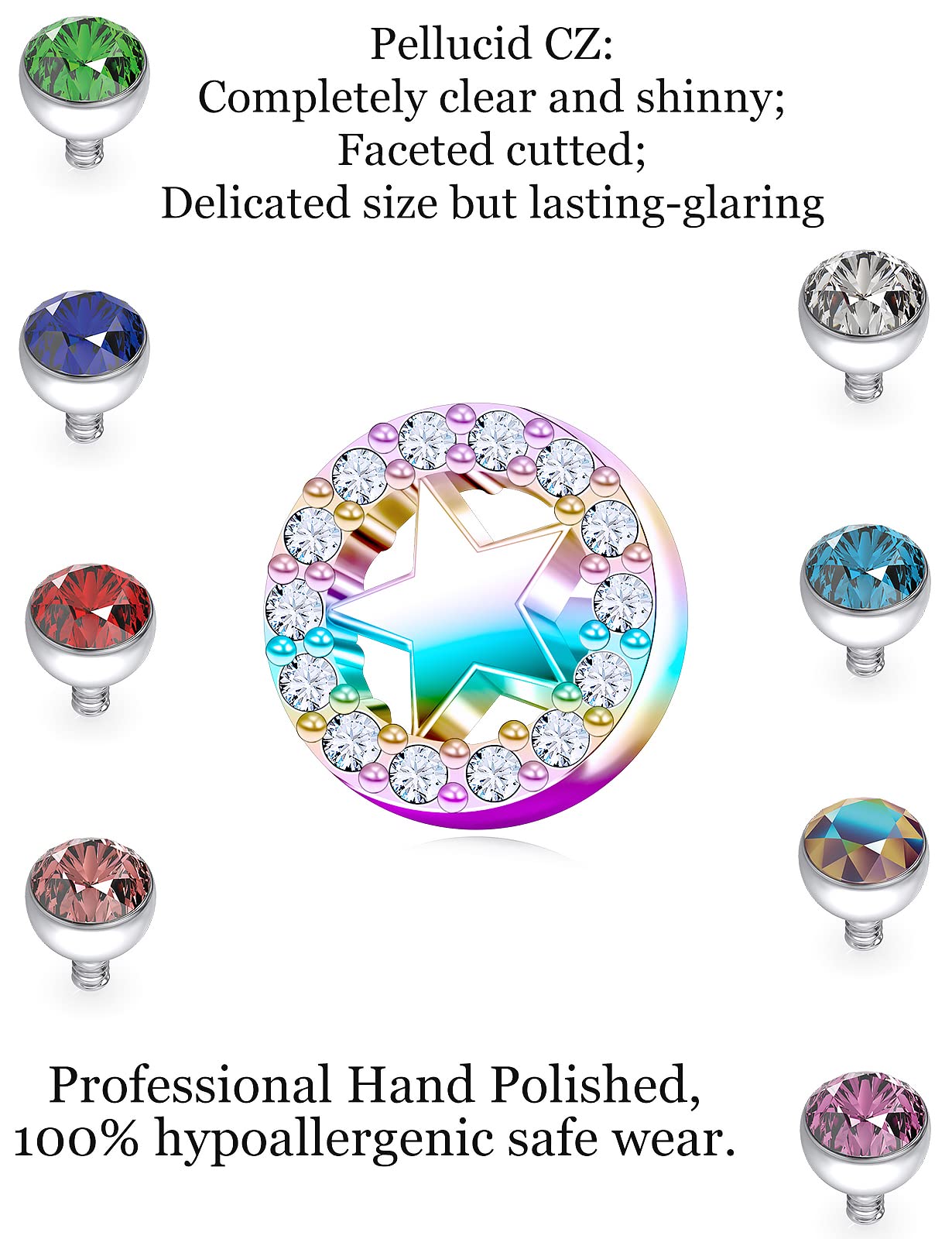 Msndnkwo 14G Dermal Piercing Jewelry Internally Threaded Dermal Anchor Tops and Base Titanium Microdermals Piercing for Women Men, CSY-0088