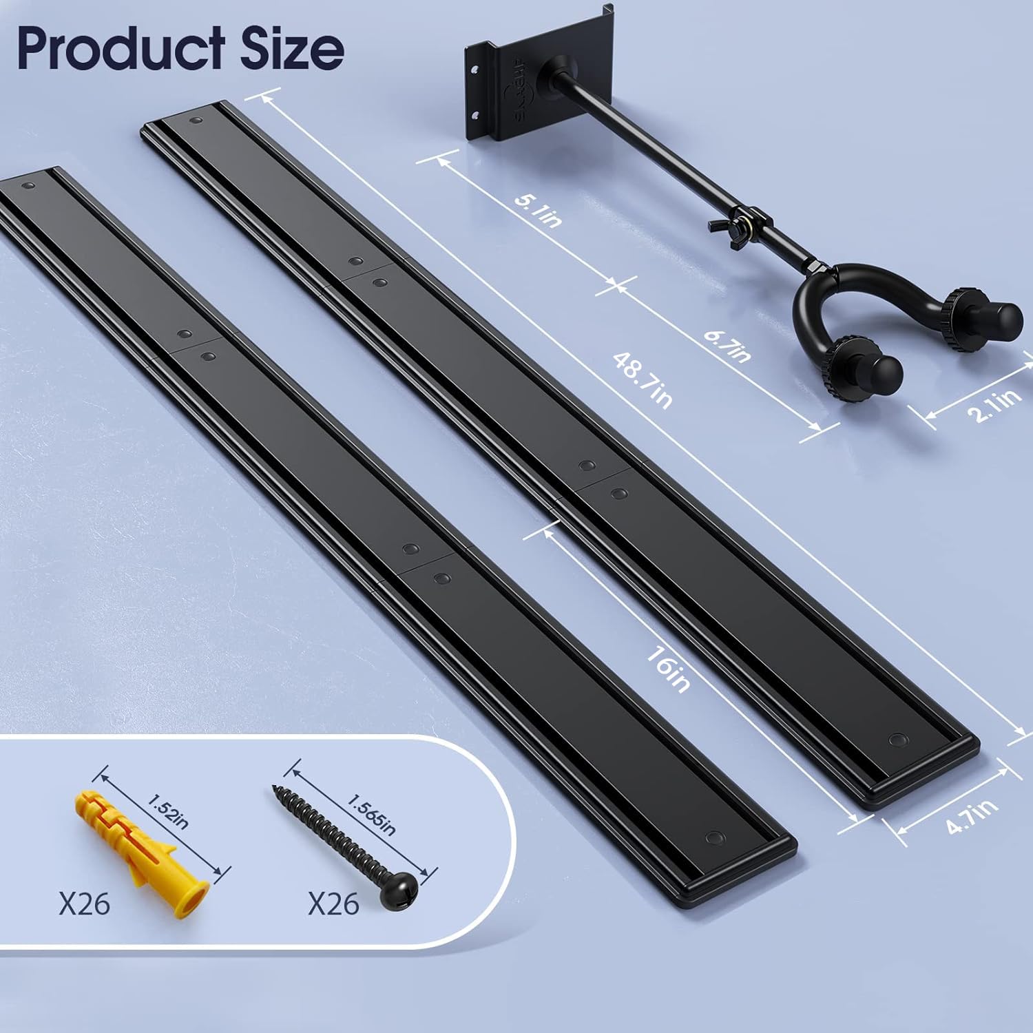 SKAEHP Guitar Wall Mount Hangers，with 10 Adjustable Ukulele Hooks, Premium Aluminum Bass Rack，Banjo Stand for Acoustic Electric Guitars,Violin, Mandolin and String Instruments（Black）