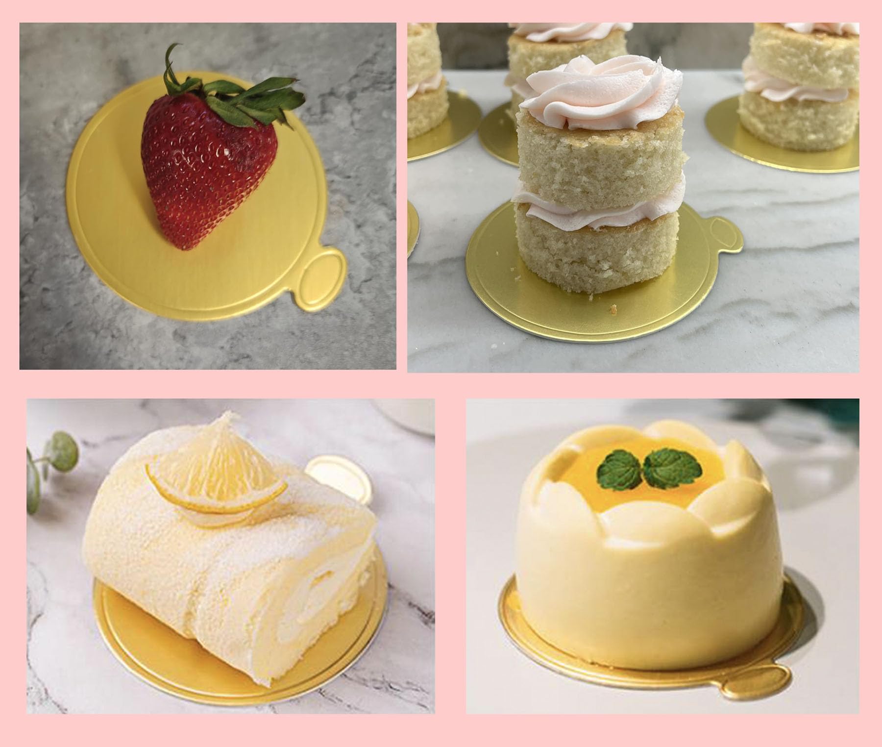 YYaaloa 3.15 Inch Mini Round Golden Cake Boards 50pcs Mousse Cupcake Base Paper Plates Circle Dessert Board (Gold 3inch 50pcs)