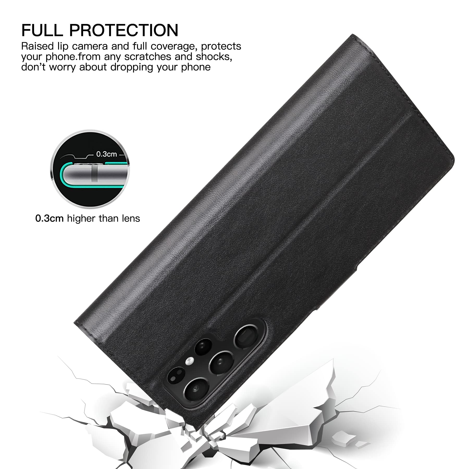 Paton Wallet Case for Samsung Galaxy S22 Ultra,PU Leather Galaxy S22 Ultra 5G Case with Card Holster Stand Magnetic Closure,Shockproof Fold Protective Phone Case for Samsung Galaxy S22 Ultra (Black)