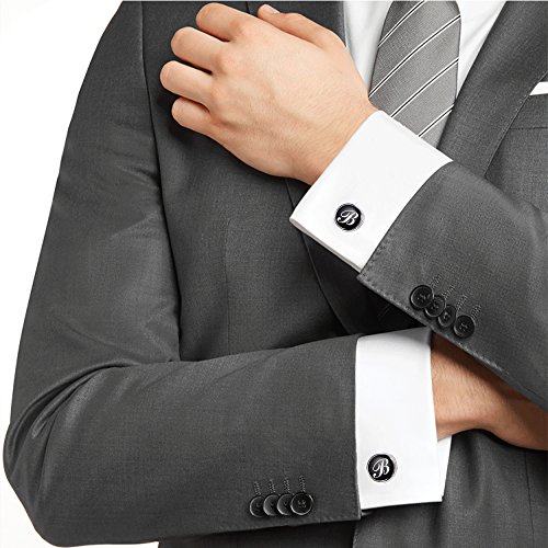 MERIT OCEAN Mens Letter Initial Cufflinks Alphabet Rhodium Plated Cuff Links Wedding Business A-Z
