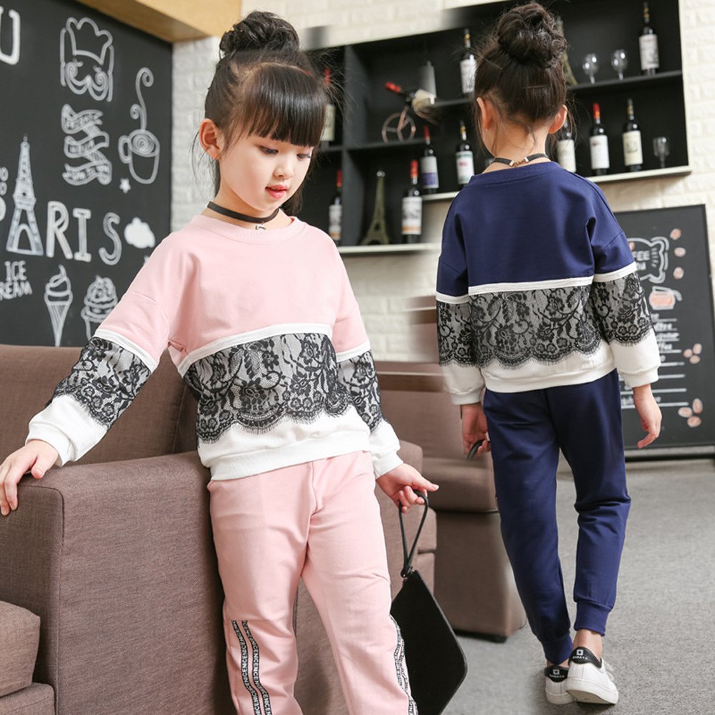 M RACLE Cute Little Girls' 2 Pieces Long Sleeve Top Pants Leggings Clothes Set Outfit (4-5 Years(110), Navy White)