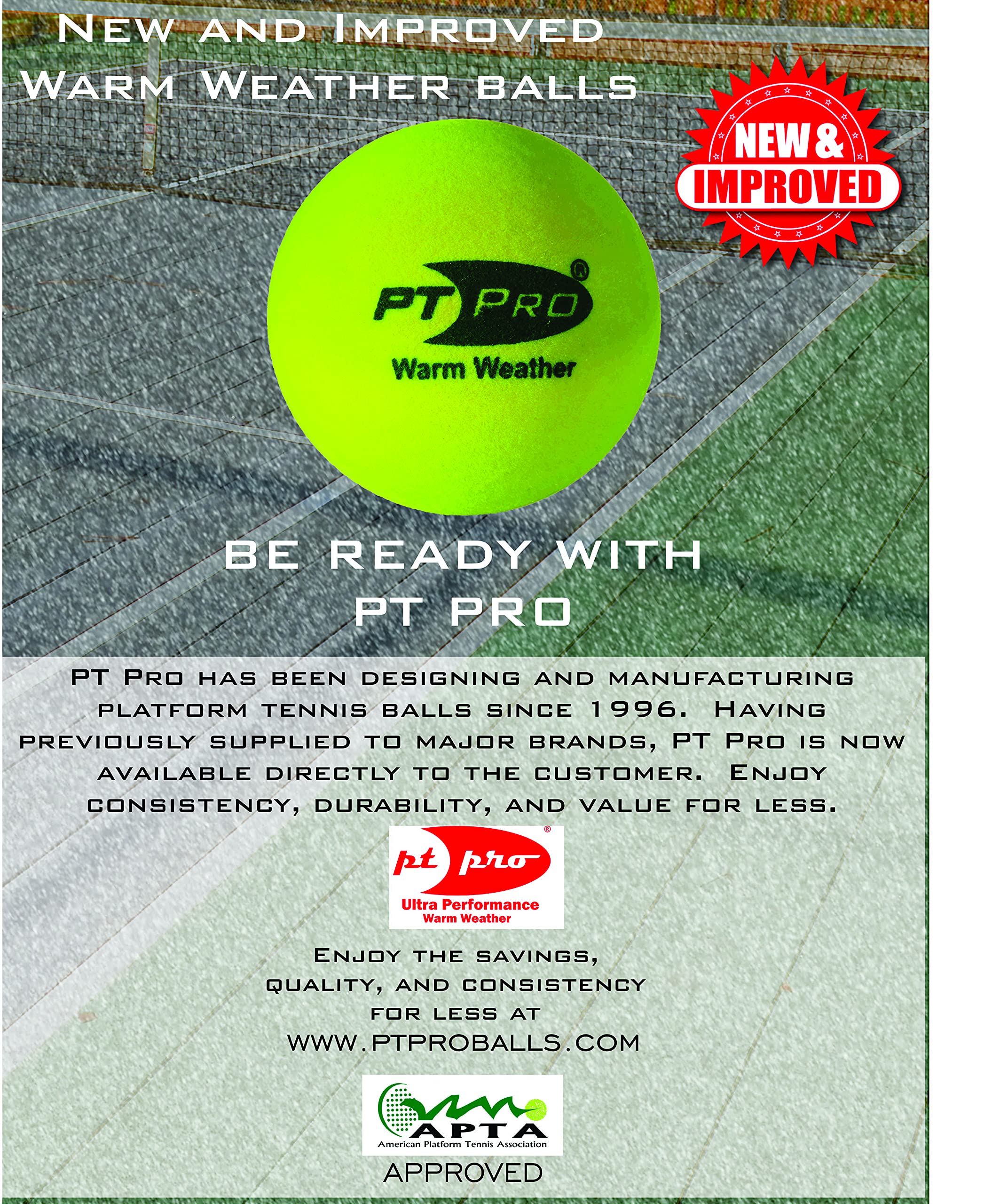 PT Pro New Ultra Dura Platform Tennis Summer Balls, 9 Balls, 3 Sleeves