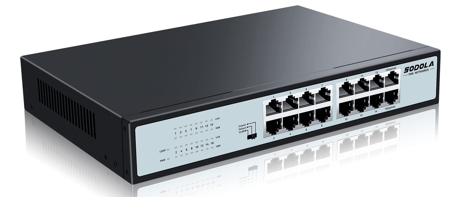 SODOLA 16 Port Gigabit Ethernet Switch | Desktop/ 1U Rackmount | QoS Priority| Plug & Play | Shielded Ports | Metal Housing | Fanless Design|Unmanaged Network Switch