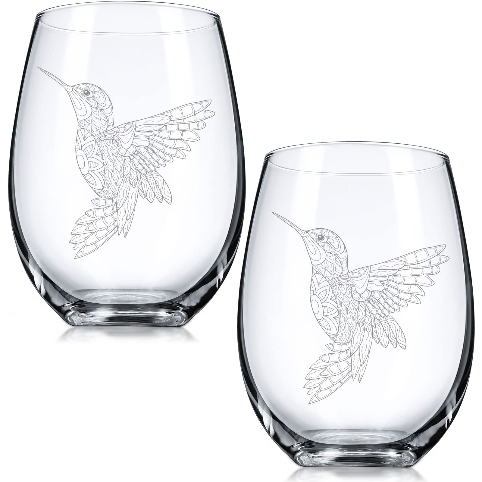 Mimorou 2 Pieces Hummingbird Stemless Wine Glass 17 oz Hummingbird Themed Gifts for Christmas, Valentine's Day, Birthdays, Anniversaries, Retirement, Mother's Day, Father's Day
