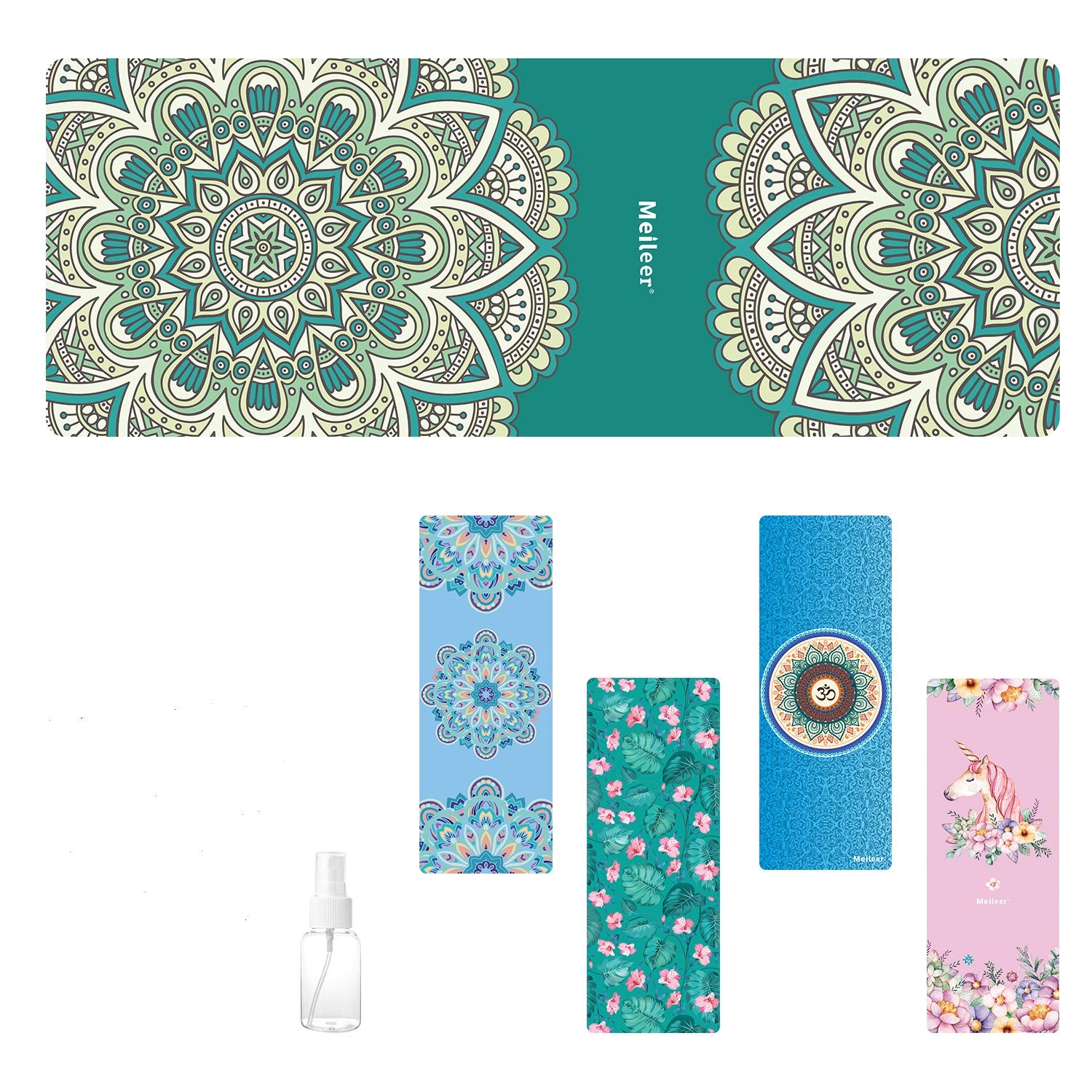 Meileer Yoga Mat |Travel Yoga Mat| Foldable Lightweight Anti-Slip Quick Dry Luxurious Yoga Mat/Towel|1mm Thick|Spray Bottle Included (Mystical Mandala)