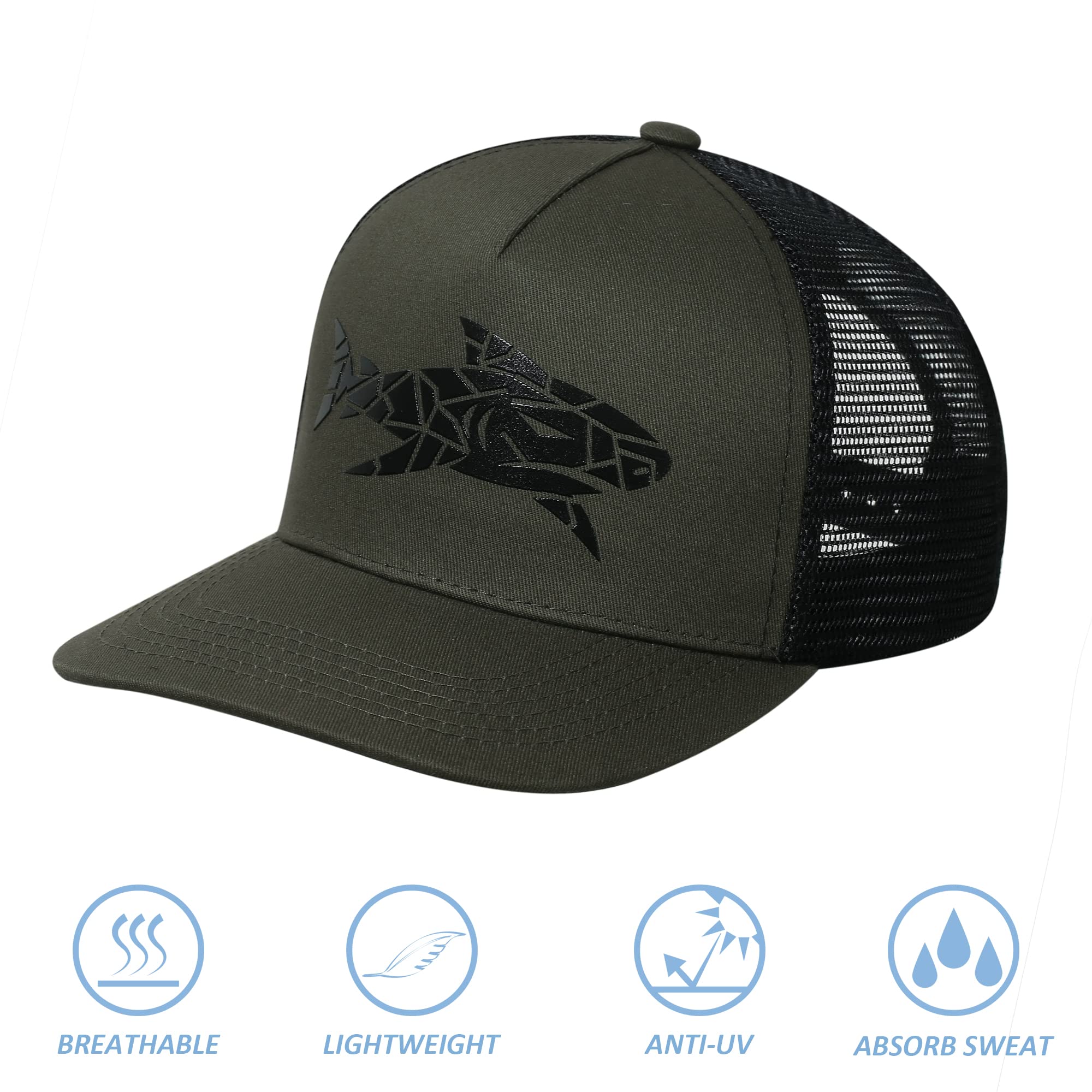 Shark Fishing Trucker Hat, Classic Flat Bill Snapback Fitted Baseball Cap for Men and Women, Breathable Mesh Panels