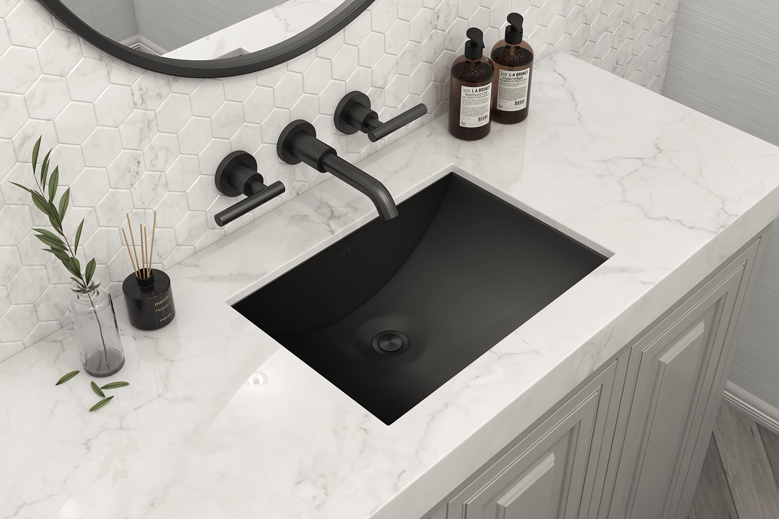 Ruvati 16 x 11 inch Gunmetal Black Undermount Bathroom Sink Stainless Steel - RVH6107BL