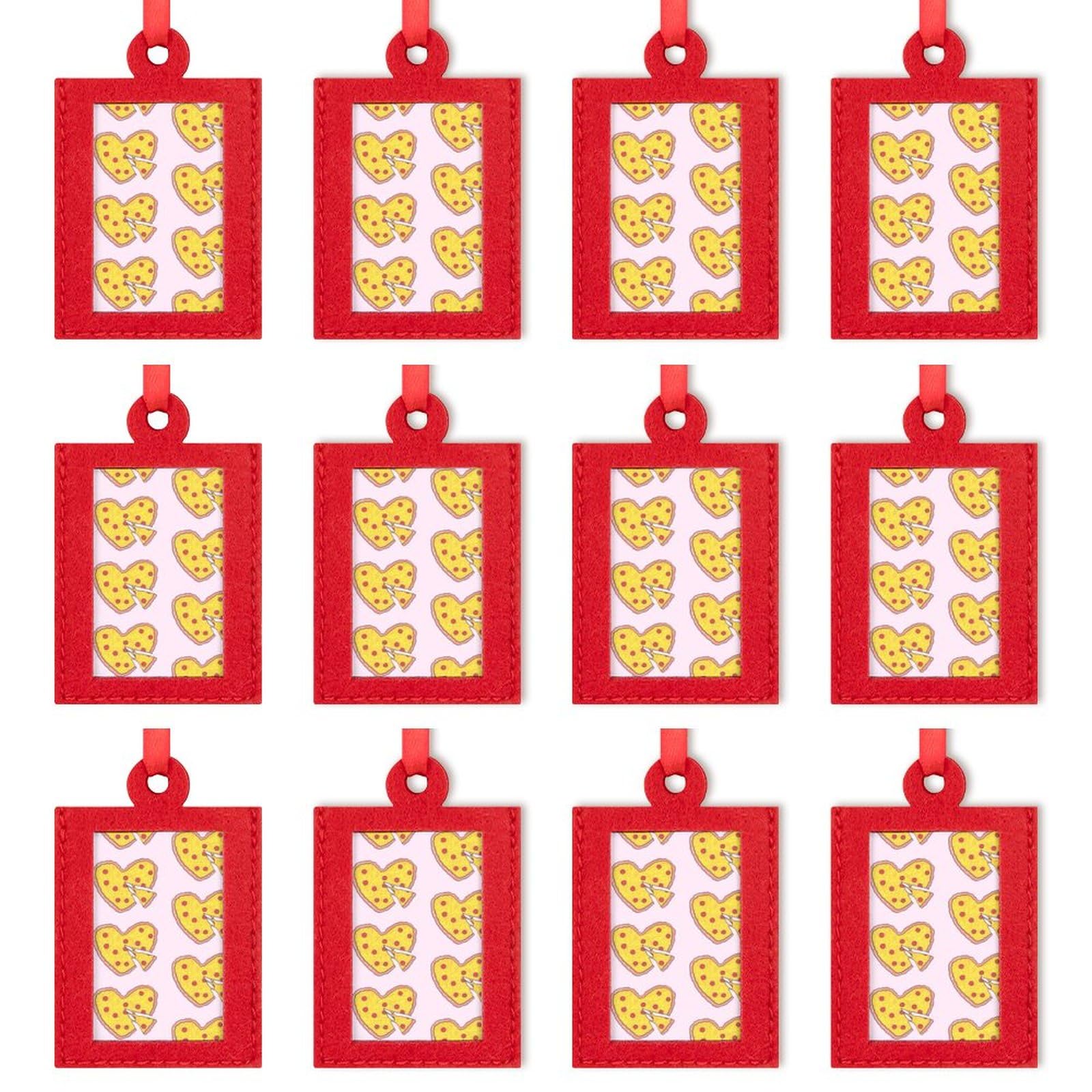 Lovingly Shaped Pizza Christmas Photo Ornament Frame Red Picture Frame for Xmas Tree Hanging Decoration