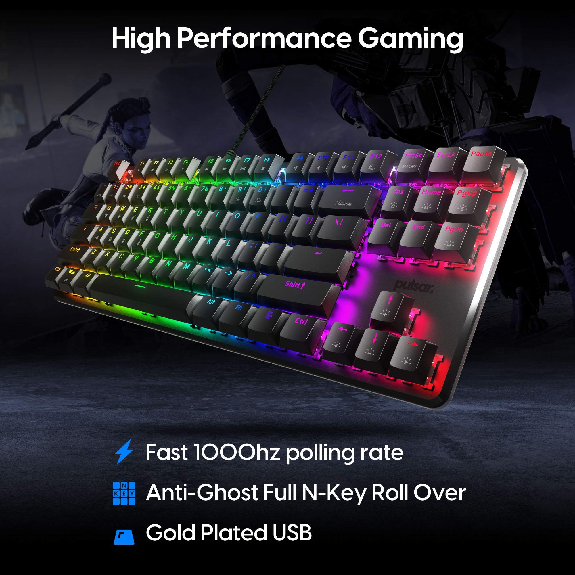 Pulsar Gaming Gears - PK010 Lunar Alloy TKL Aluminum Alloy Build Hot Swappable Mechanical Gaming Keyboard Full RGB LED Backlit USB Wired for Windows PC 87Keys (Red Switch Linear)