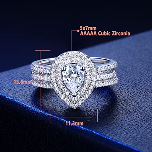 SHELOVES Wedding Engagement Ring Sets for Women Vintage Halo Pear CZ Stackable Ring 925 Sterling Silver Sz 9