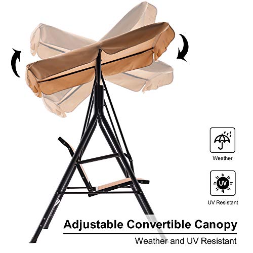 MCombo Outdoor Patio Canopy Swing Chair 3-Person, Steel Frame Textilence Seats Swing Glider, 4507 (Black)