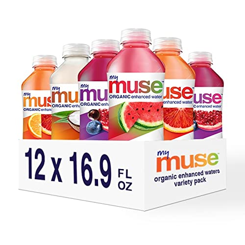 MyMuse Organic Immunity Supporting Enhanced Water, 4 Flavor Variety (12 Pack), 16.9oz, Zero Sugar Added, With Zinc, Vitamin A & E, Elderberry, Low Calories, Healthy, Low Carb, Keto Friendly