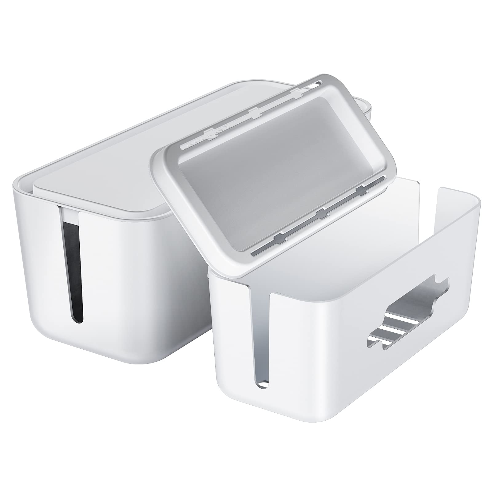 ORICO Power Cable Box Set, 2 Cable Management Box with Phone Stand and A Roll of Hook and Loop Tape, Large and Medium Wire Organizer Box to Hold and Hide Power Strip/Power Cord-Pure White