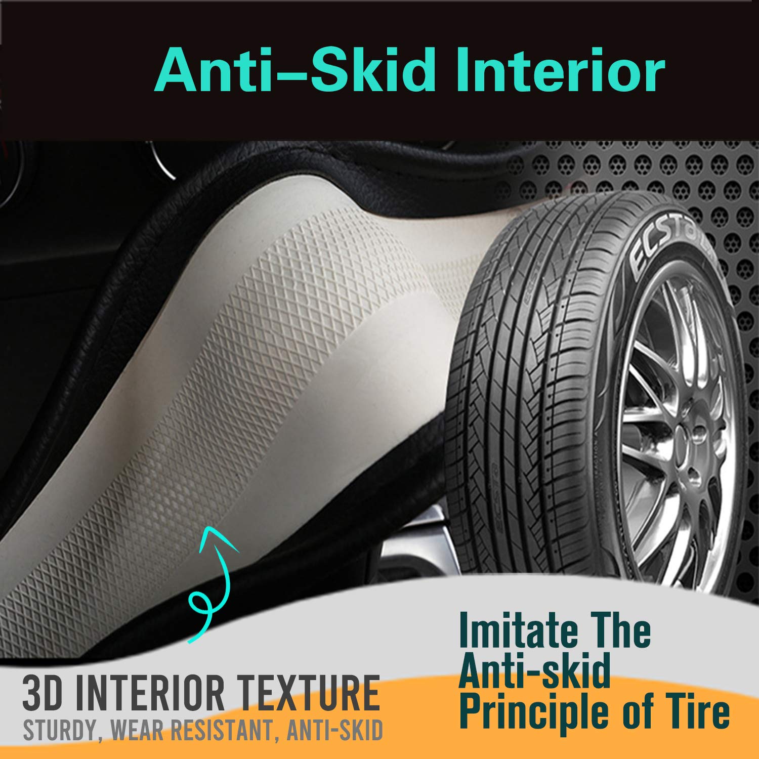 PINCTROT D Shaped 14.5-15 Inch Steering Wheel Cover Great Grip with 3D Honeycomb Anti-Slip Design, Flat Bottom 14.5-15 Inch (All Black)