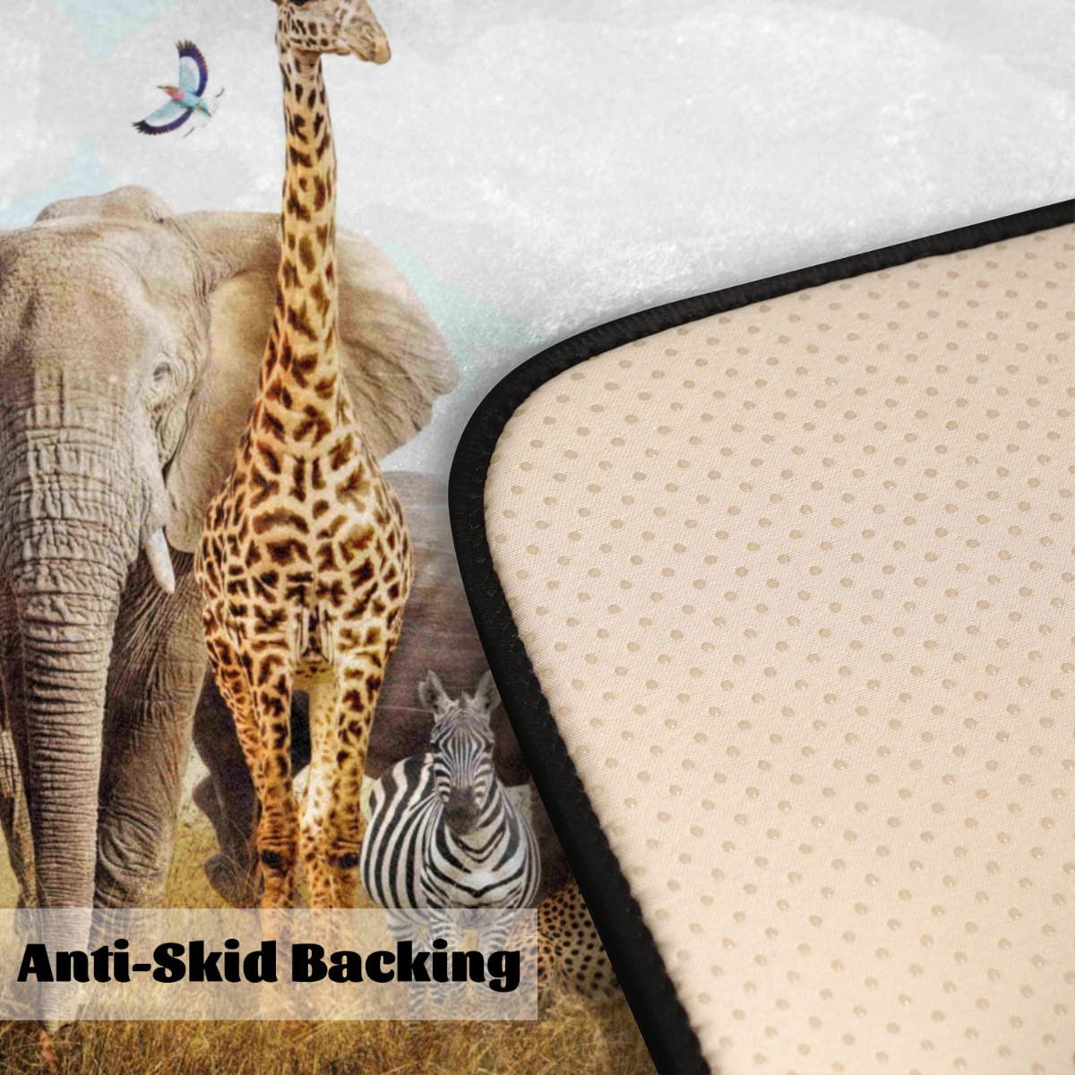 Pardick Rhinoceros Elephant Kitchen Rugs and Mats, African Animal Non Slip Washable Absorbent Area Rugs Anti Fatigue Kitchen Mat Memory Foam Doormat Runner Rug for Floor Kitchen Bathroom 39X20in