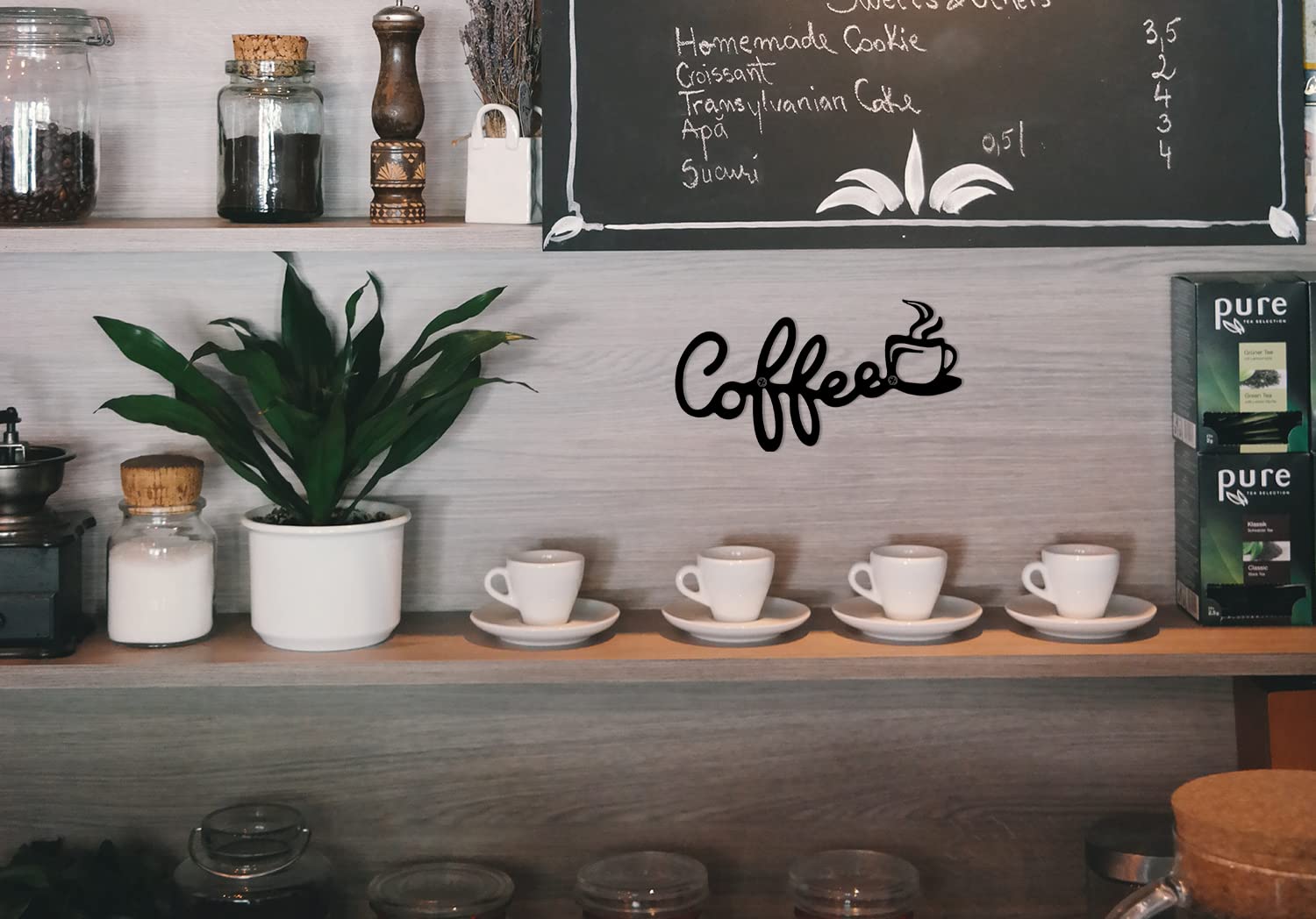 SwallowLiving 12”x6.6” Metal Cafe Kitchen Word Wall Art Black Coffee Cup Decor Coffee Bar Coffee Station Sign(coffeeB)