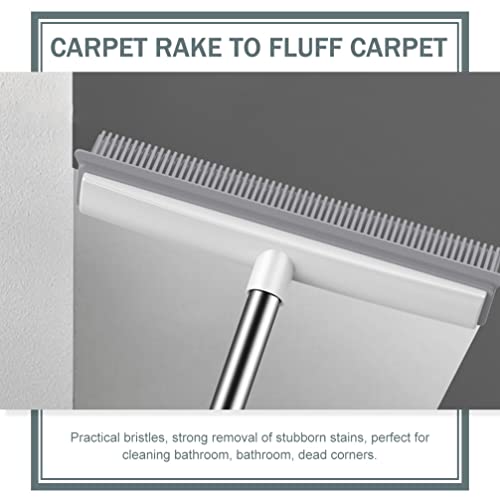 UPKOCH Floor Scrubber Brush Silicone Carpet Rake Hair Cleaning Broom Rubber Broom Carpet Rake Pet Hair Remover Broom Long Handle Scrubbing Brush Household Cleaning Tools White Grey