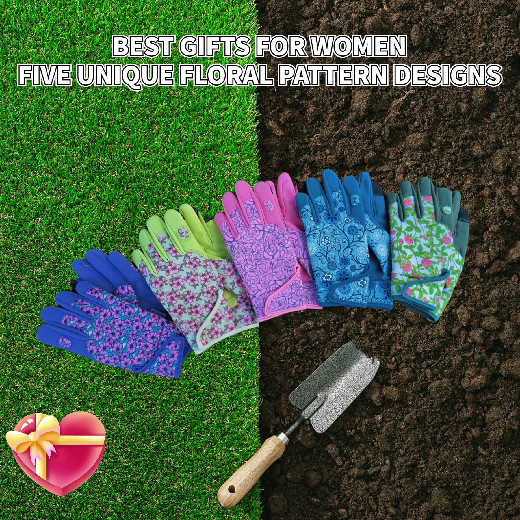 MSUPSAV Gardening Gloves for Gardening,Synthetic Leather Garden Gloves,Work Gloves with Touch Screen,Best Gifts for Women,Green, Medium