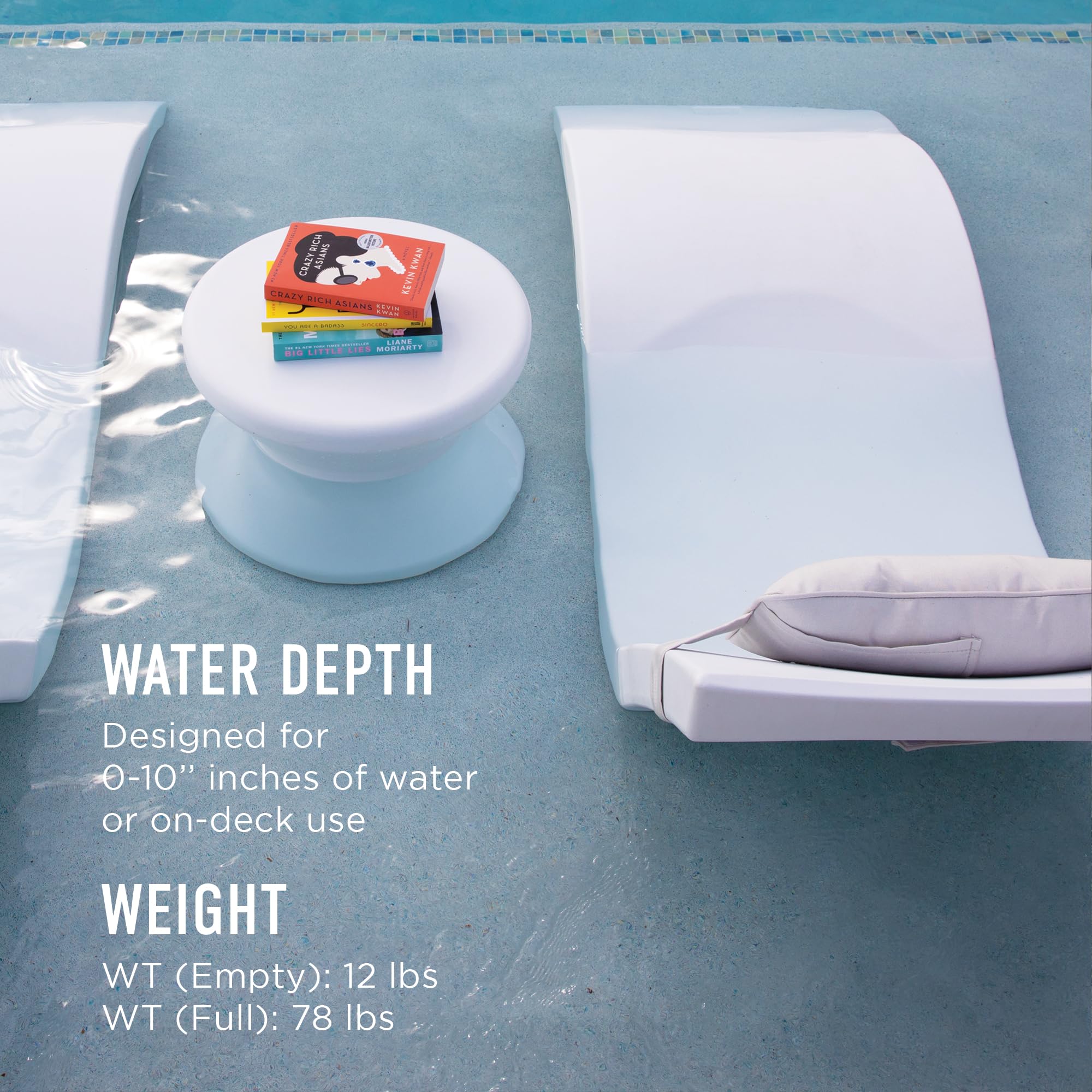 Ledge Lounger Signature Side Table - in Pool Side Table for Pool Ledges up to 10" inches deep - Indoor - Outdoor All Weather Side Table for Porch, Patio, Garden, Backyard, Pool and Beach (Light Blue)