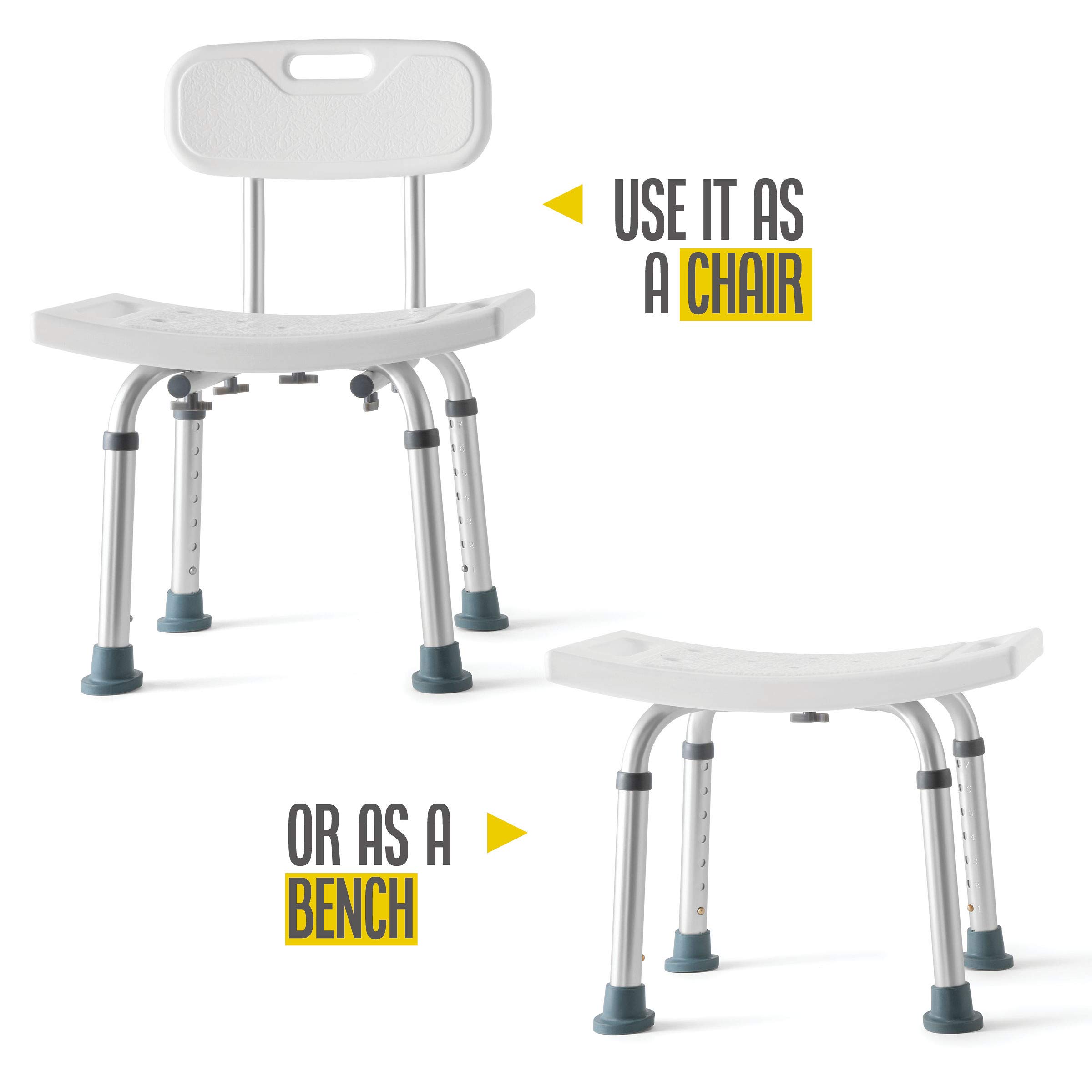 Shower Chair Set of 3 - Includes Back Scrubber & Additional Sponge - Anti Slip for Safety, with 8 Adjustable Heights Portable - Tool Free Shower Chair for Elderly - Bath Chair for Elderly