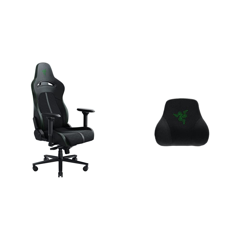 Razer Enki PC Gaming Chair, Standard, Black/Green & Razer Head Cushion, Black