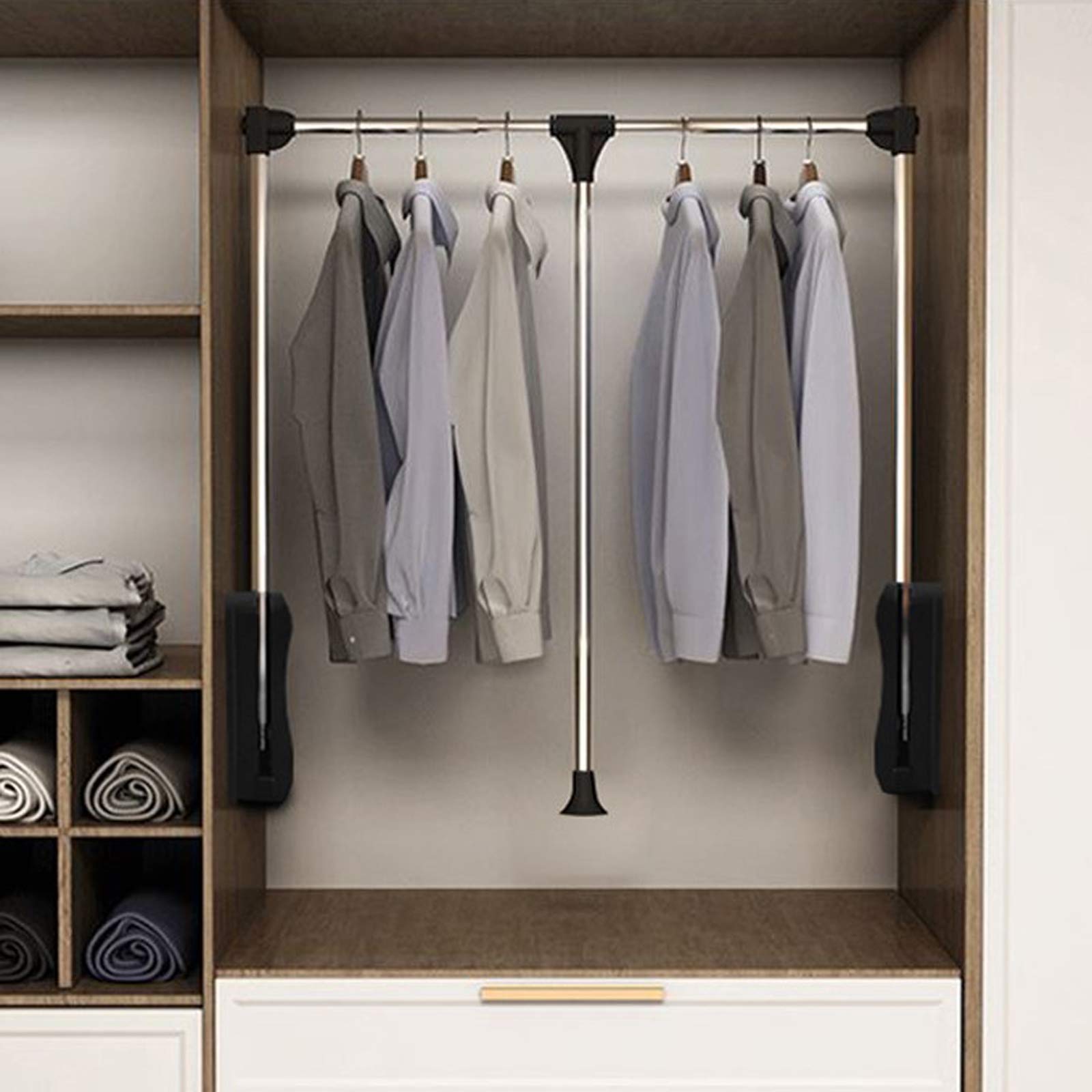 Modket Pull Down Wardrobe Closet Rod Lift Rail Organizer Storage System Closet Hanger Rod for Hanging Clothes Space Saving Aluminum Adjustable (26-35 Inches)