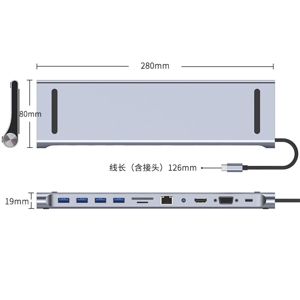XDCHLK 11 in 1 USB Hub Type C to 4K -Compatible RJ45 SD/TF PD USB2.0 3.0 for Laptop Docking Station Adapter