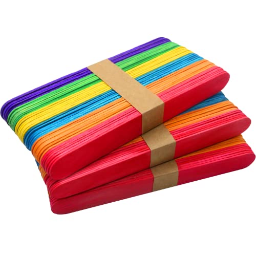 WISYOK 120 Pcs 6β Colored Jumbo Wooden Craft Sticks, Rainbow Wooden Popsicle Sticks, Wide Lollipop Sticks, Treat Sticks Ice Pop Sticks fir Creative Designs or Kids Education, Home Art Projects