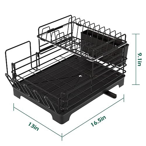 Zhithink Dish Drying Rack, Multifunctional Dish Rack, Kitchen Dish Drying Rack Dish Racks for Kitchen Counter Drying Rack for Kitchen Sink Drying Rack Kitchen, 2-Tier Pull Out Dish Drying Rack