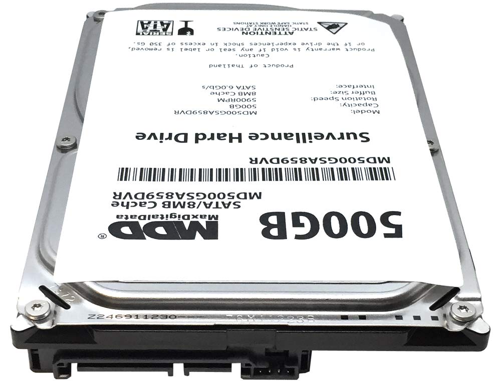 MaxDigitalData 500GB 8MB Cache 5900PM SATA 6.0Gb/s 3.5" Internal Surveillance CCTV DVR Hard Drive (MD500GSA859DVR) - w/2 Year Warranty (Renewed)