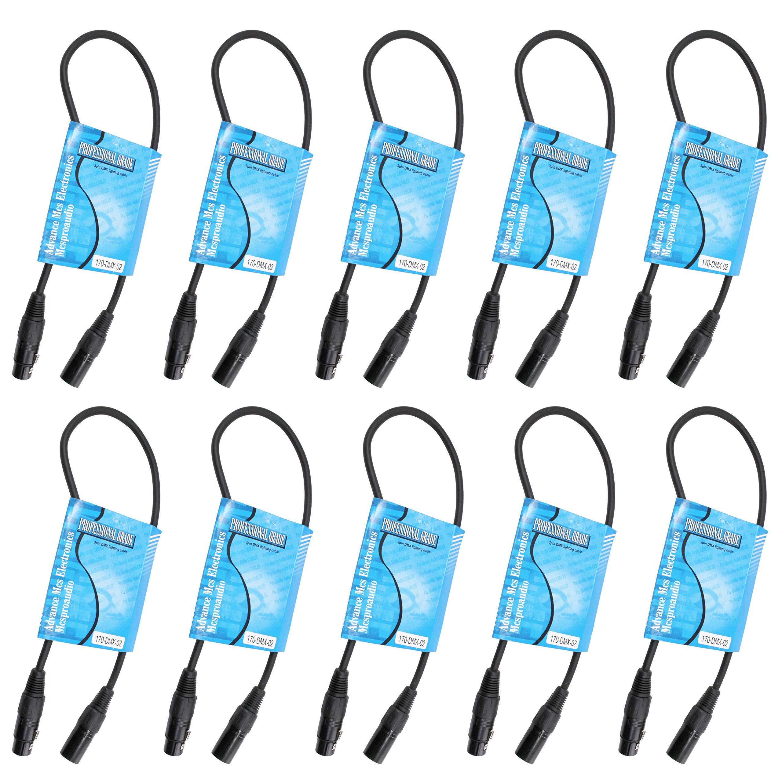MCSPROAUDIO 110 ohm 3 Pin DMX Lighting Cable (02 ft, 10 Cable Pack)