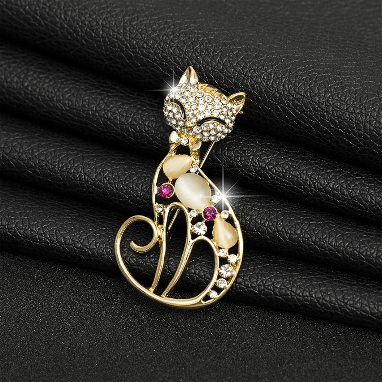 LALANG Women Vintage Black Crystal Cute Cat Brooch Pins Clothing Bag Accessories