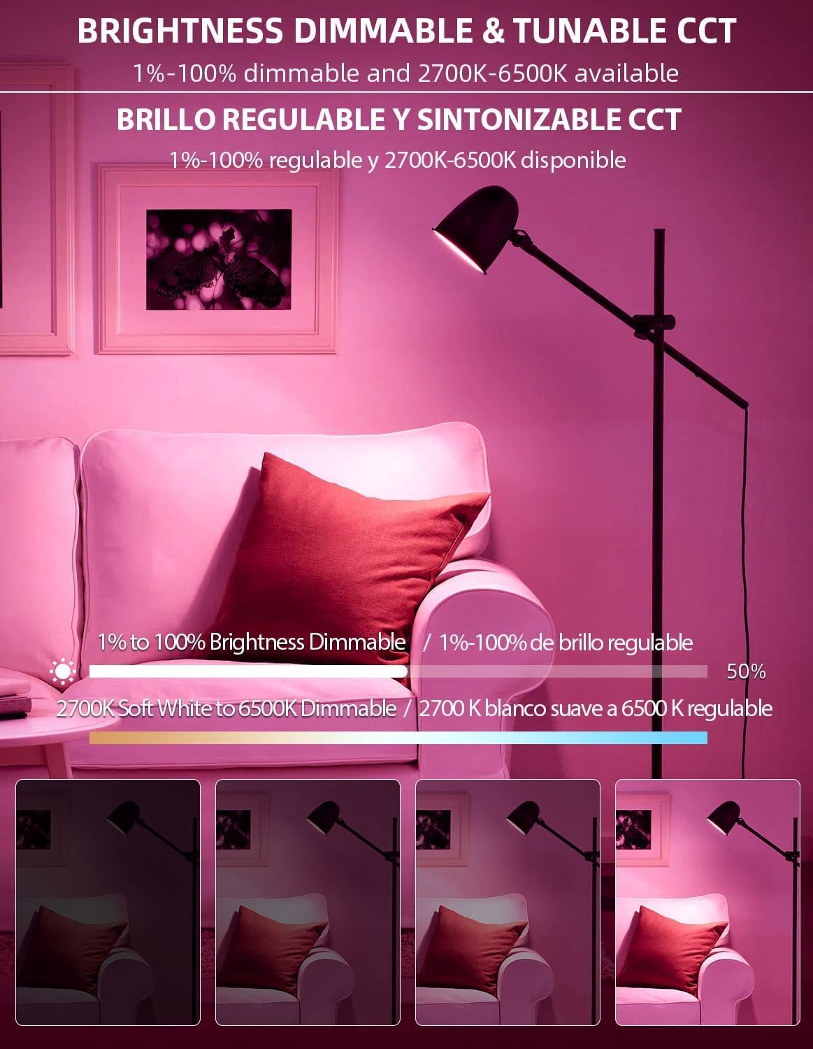 Mochiba Smart WiFi LED Light Bulbs, Compatible with Alexa and Google Home Assistant, Music Sync Multi Color Changing Bulb, A19 E26 10W 900LM (80W Equivalent), 6-Pack, White, MKA19