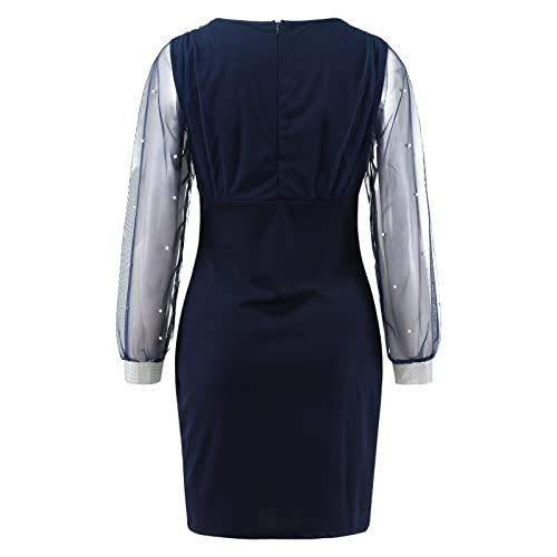 Pinkpaopao Sequins Mesh Long Sleeve Party Dress Women's Wrap V Neck Solid Color Loose High Waist Dress