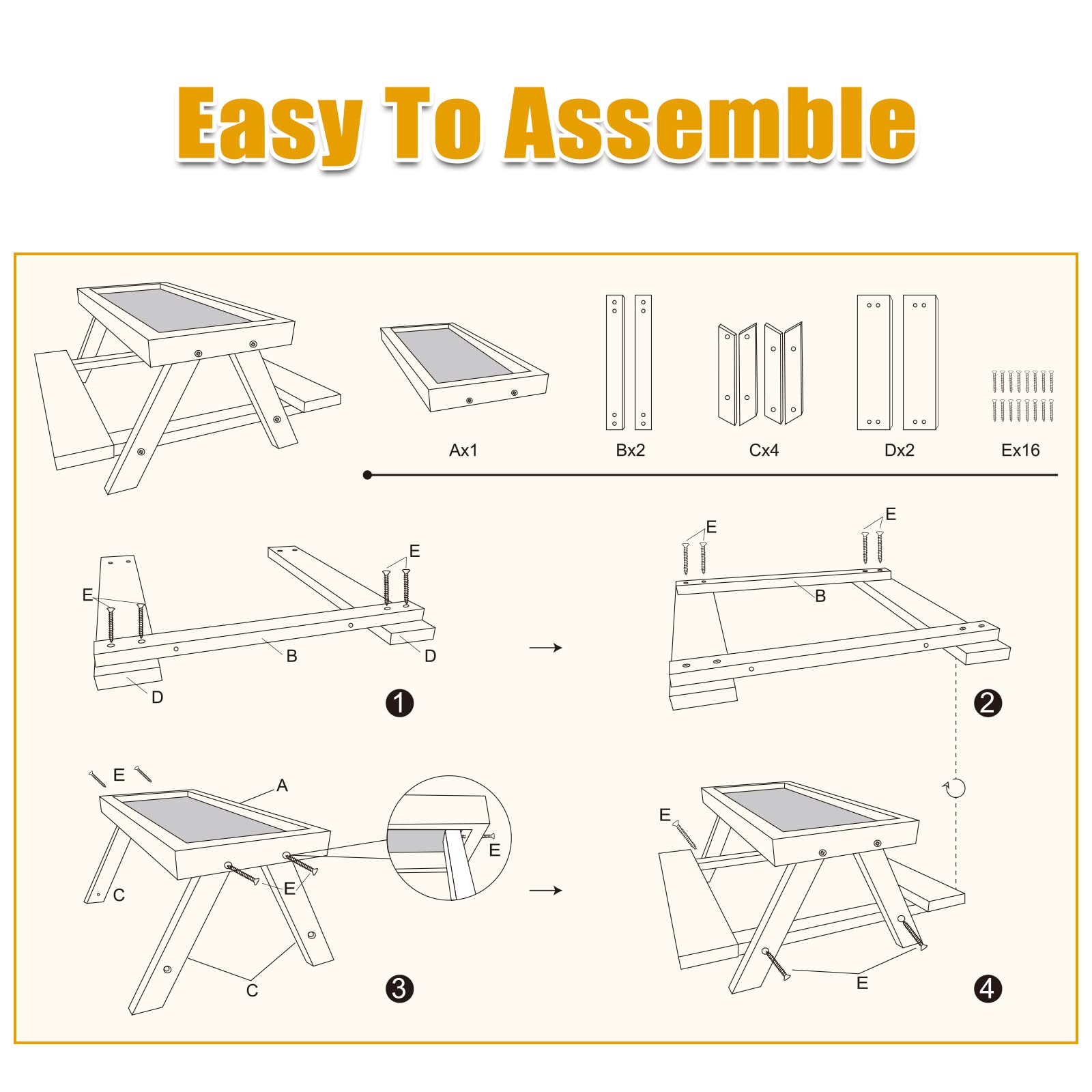 Solution4Patio Chickenic Table Handmade Wooden Picnic Table Chicken Feeder, Duck Feeder, Mesh Bottom, Easy to Clean and Fill, 15.7" W x 14.9" D x 8.6" H, Functional and Funny, Garden Gift, B807A00