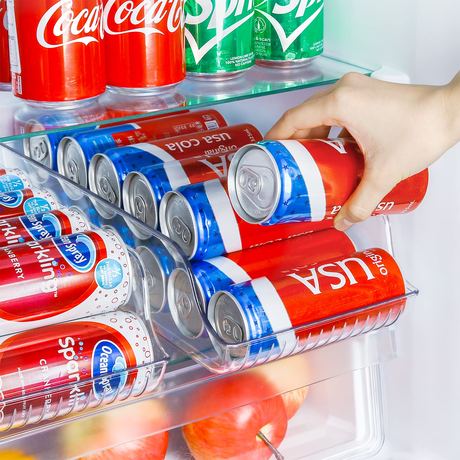 Puricon 2 Pack Refrigerator Organizer Bins Can Dispenser Storage Holder Bundle with 2 Pack Skinny Can Drink Dispenser Organizer for Refrigerator