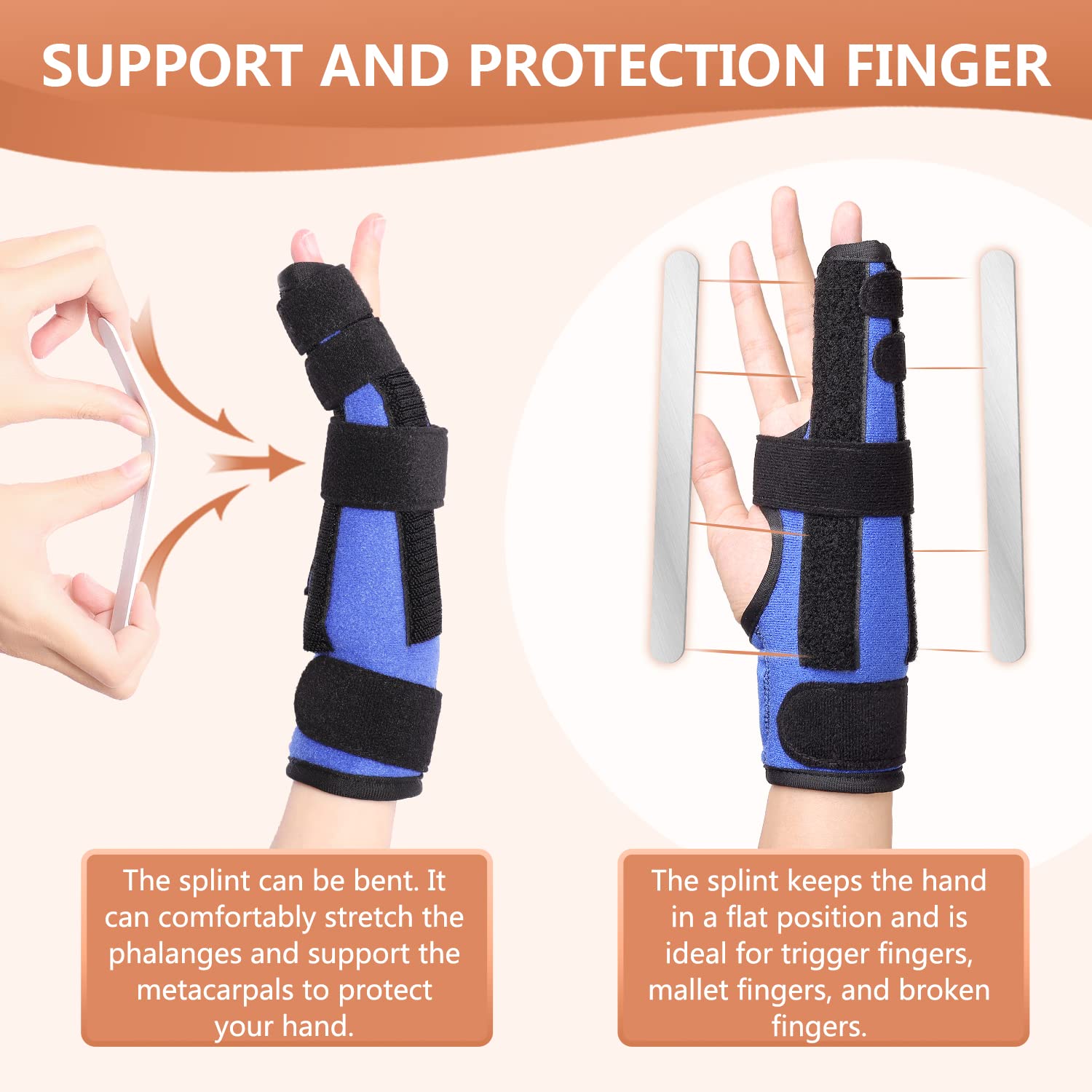 Pinky Finger Splint 4th or 5th Two Finger Splint Metacarpal Finger Splint Hand Brace Knuckle Fracture Splint Finger Immobilizer for Broken Finger Trigger Finger Dislocated Arthritis Pain Relief